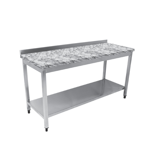 Crystal Industrial -Marble top work table with bottom shelf